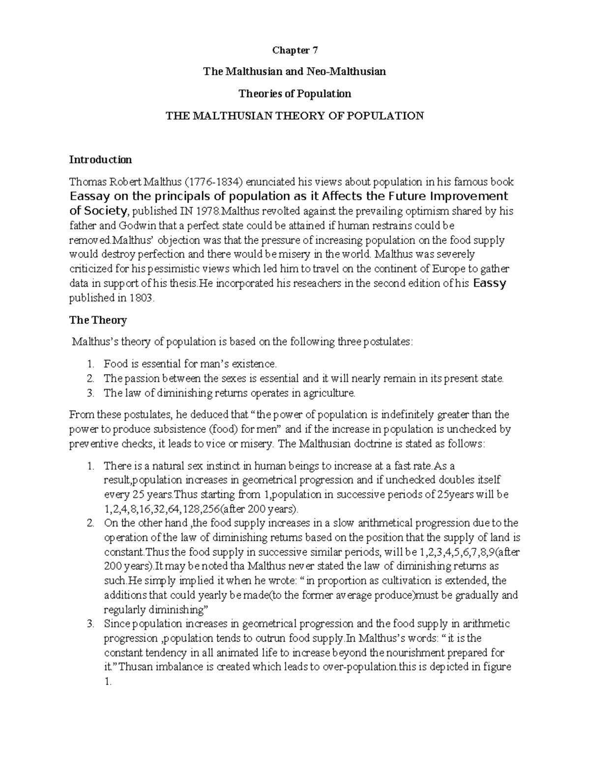 Malthusian and Neo-Malthusian Theories of Population (Chapter 7) - Studocu