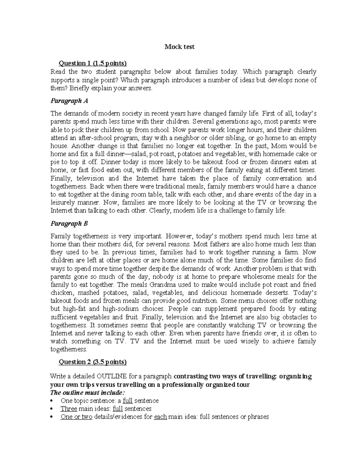 Mock test - Midterm - Mock test Question 1 (1 points) Read the two ...