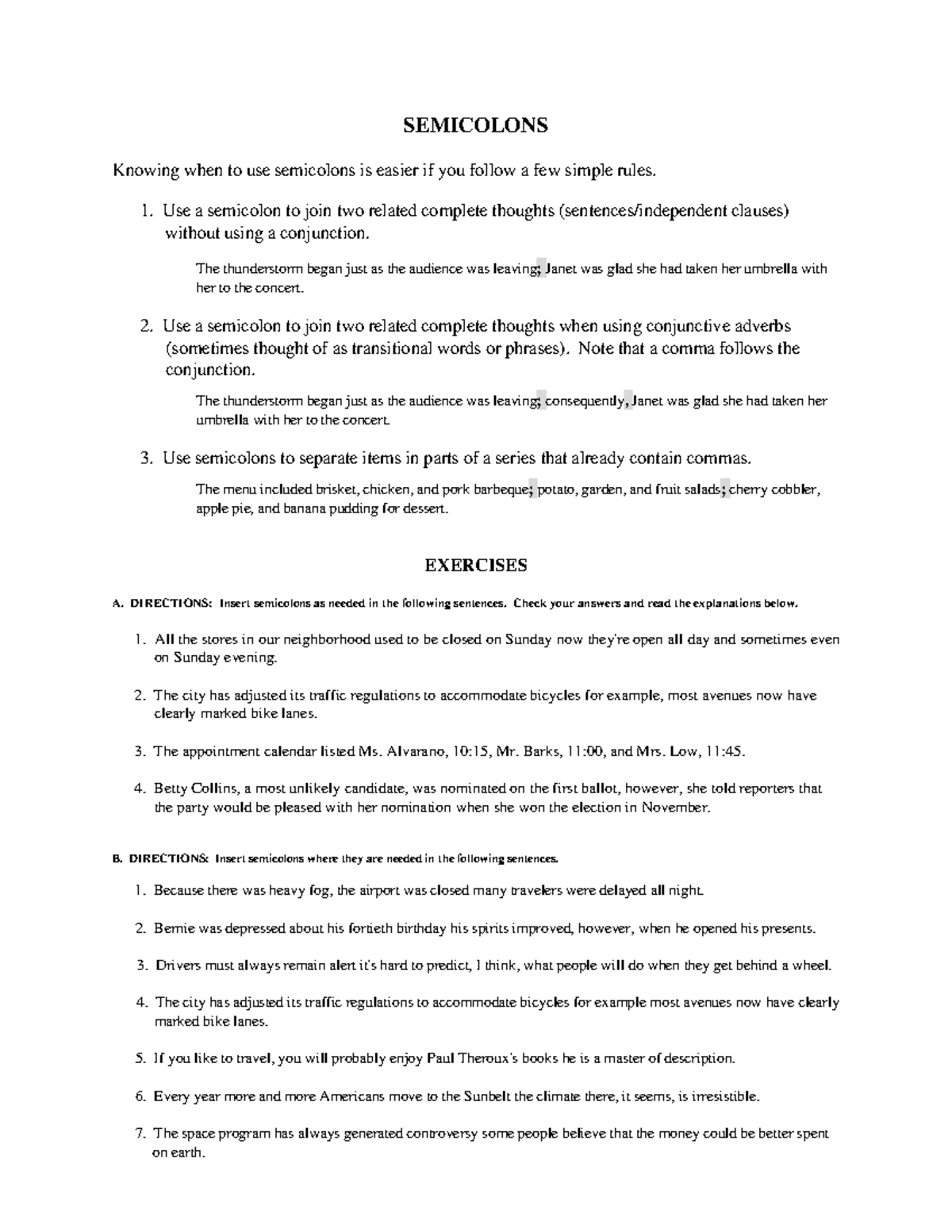 Semicolons - Usage Rules and Exercises - Studocu