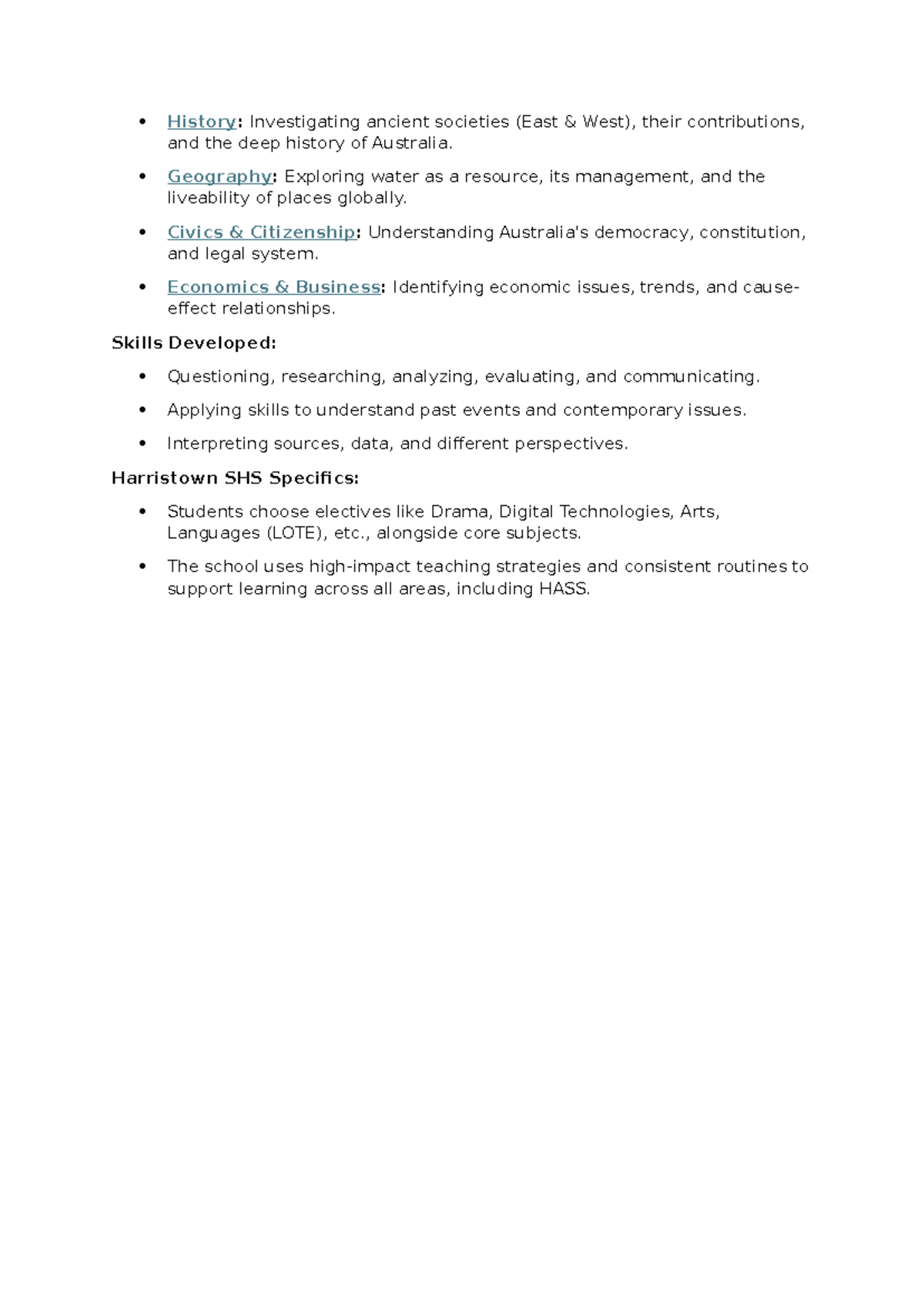 HASS Year 7 Curriculum Overview: History, Geography, Civics & Economics ...