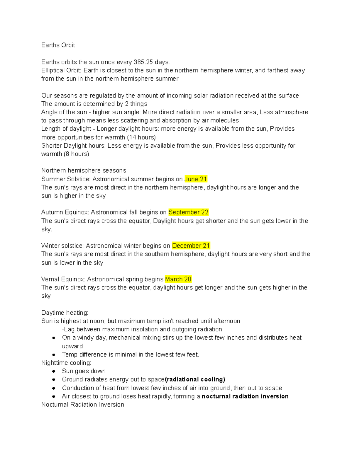 Meteorology Chapter 3: Earth's Orbit and Seasonal Changes - Studocu