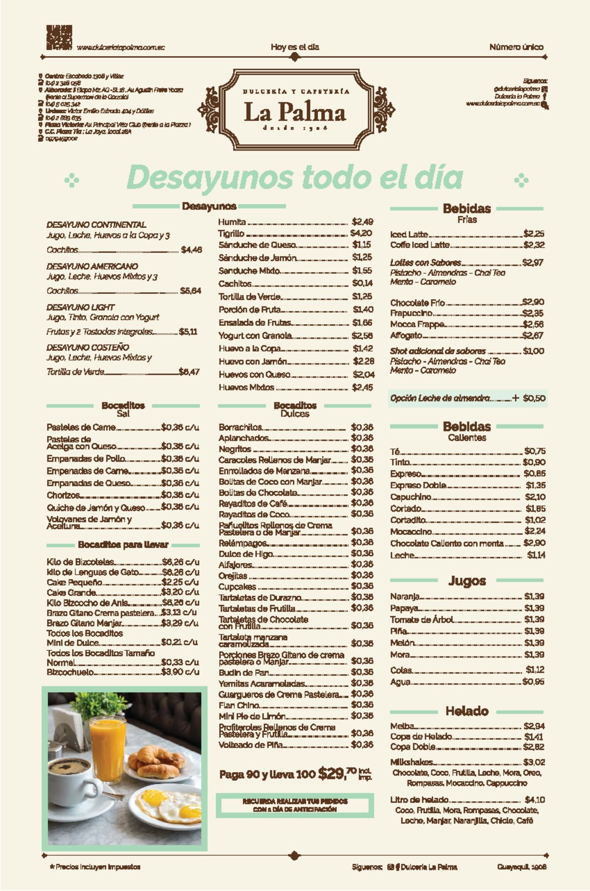 Menu Dulcería La Palma 2024 - Desayunos y Bocaditos Variados - Studocu