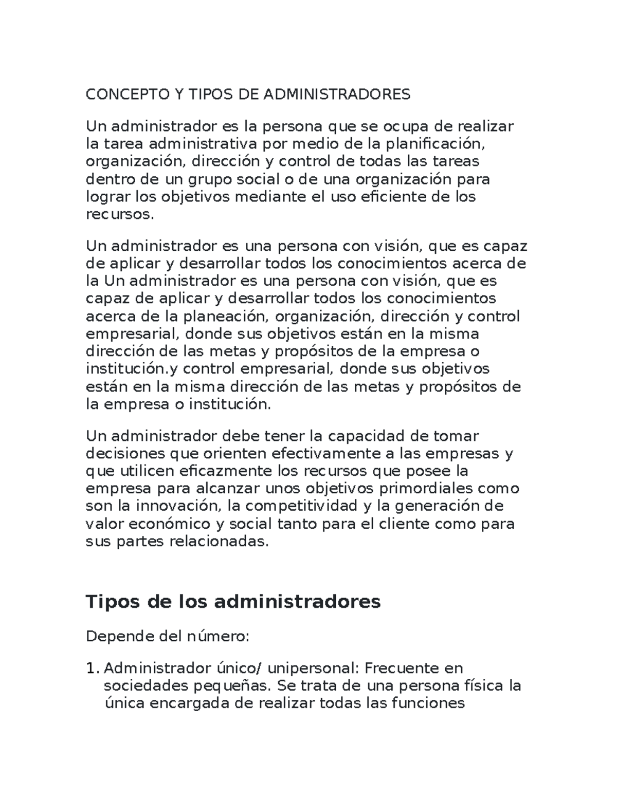 Tarea #3 - Administrador - CONCEPTO Y TIPOS DE ADMINISTRADORES Un ...