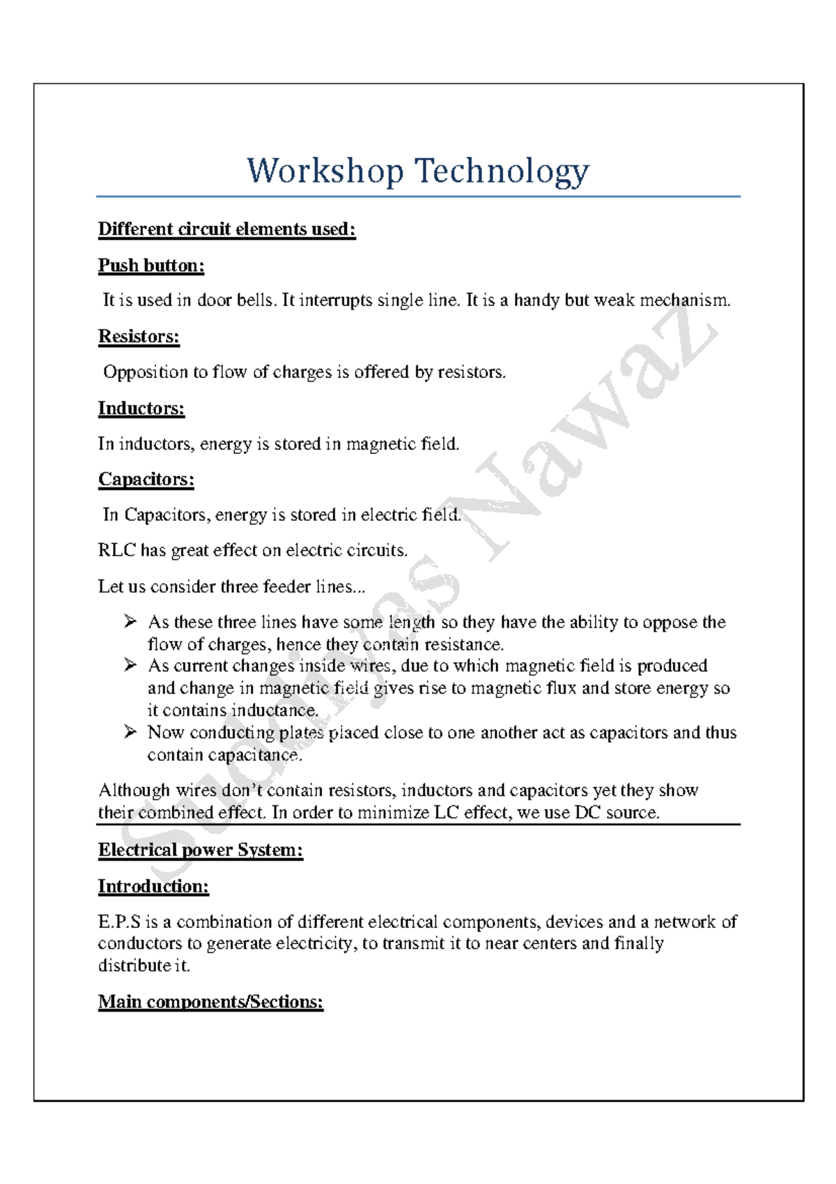 Downacademia - Workshop Tech Module II Lecture Notes on Electric ...