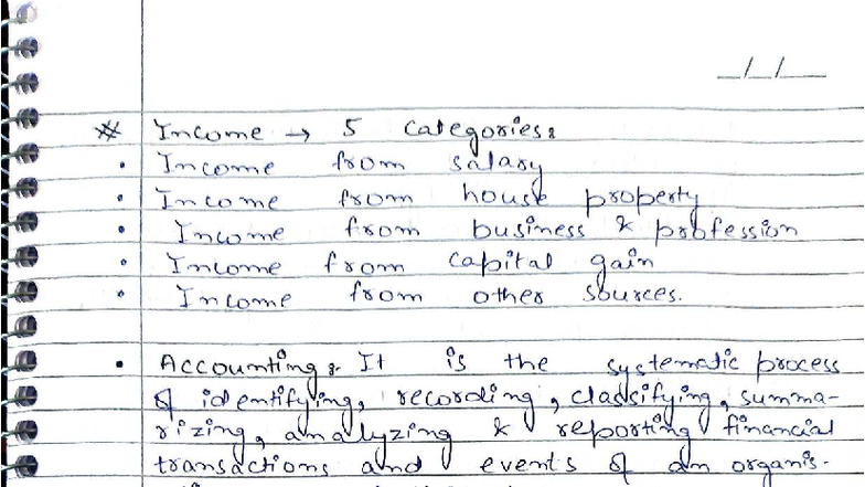 Accountancy Notes: Income Categories and Financial Principles (IUST ...