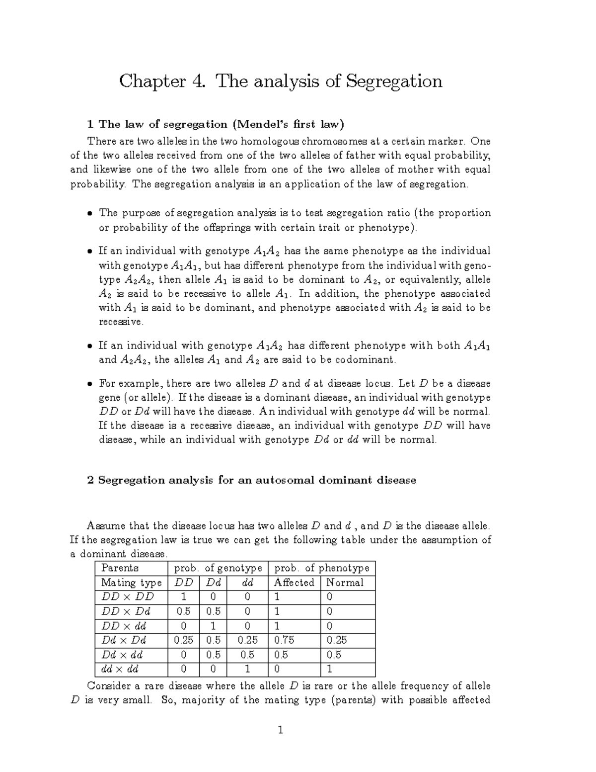 Chapter 4: Analysis of Segregation in Genetics - Studocu