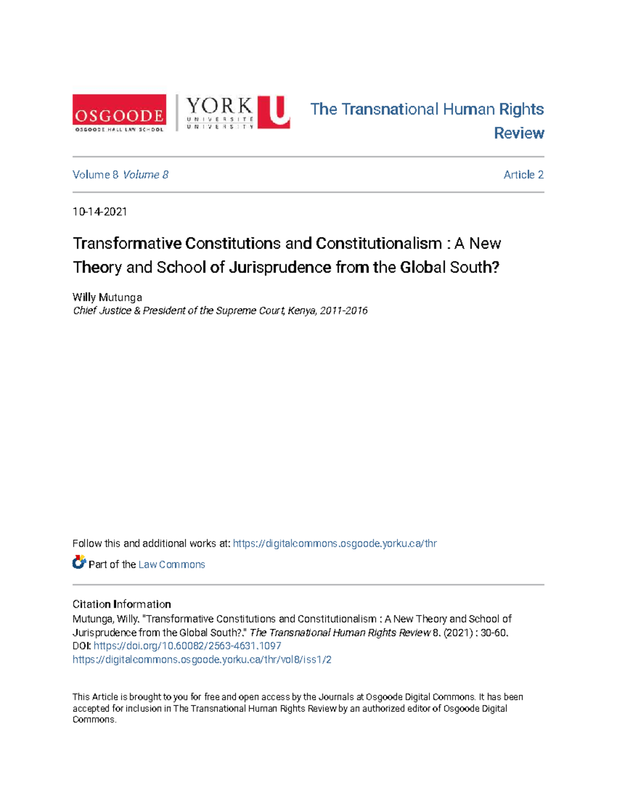 Transformative Constitutions and Constitutionalism: A New Theory (LAW ...