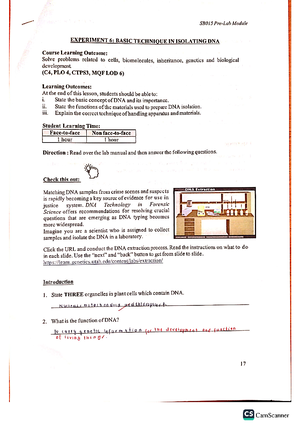 Expt 7 prelab bio sem 4 - bio - SB025 Pre-Lab Module EXPERIMENT 7 ...