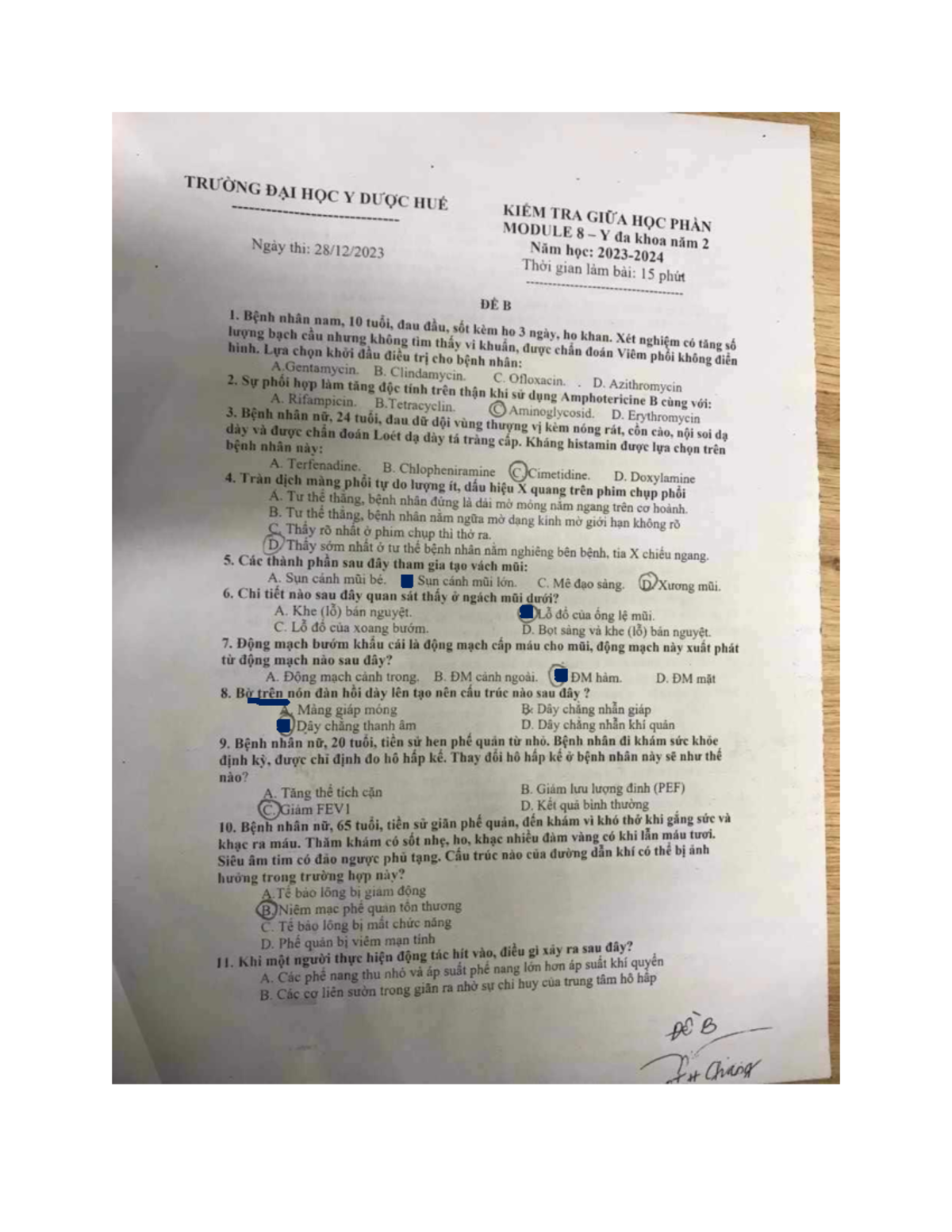 Kiểm Tra Giữa HK M8 Y Dược Năm 2 - Đề B 2023 - Studocu
