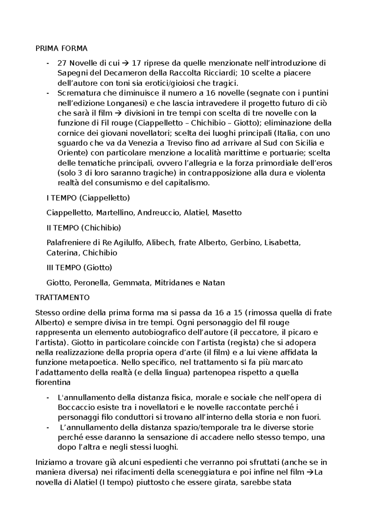 PRIMA FORMA: Analisi e Sviluppo del Film Decameron (PRIMA FORMA) - Studocu