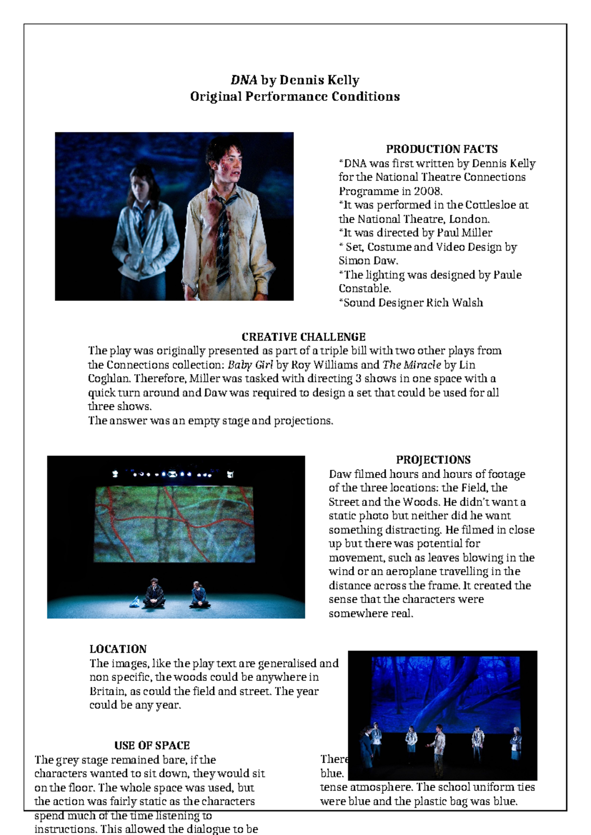 DNA by Dennis Kelly: Analysis of Original Performance Conditions - Studocu