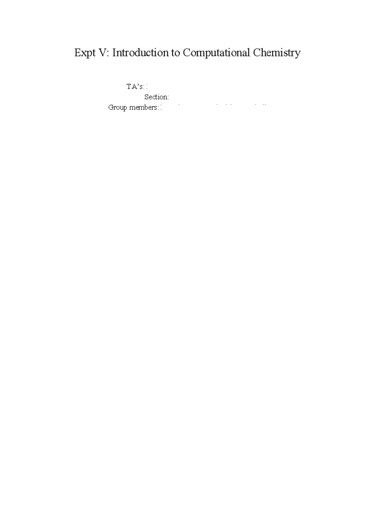 Lab 5 Computational Chemistry - Experiment 5: Introduction to Computational Chemistry Name ...