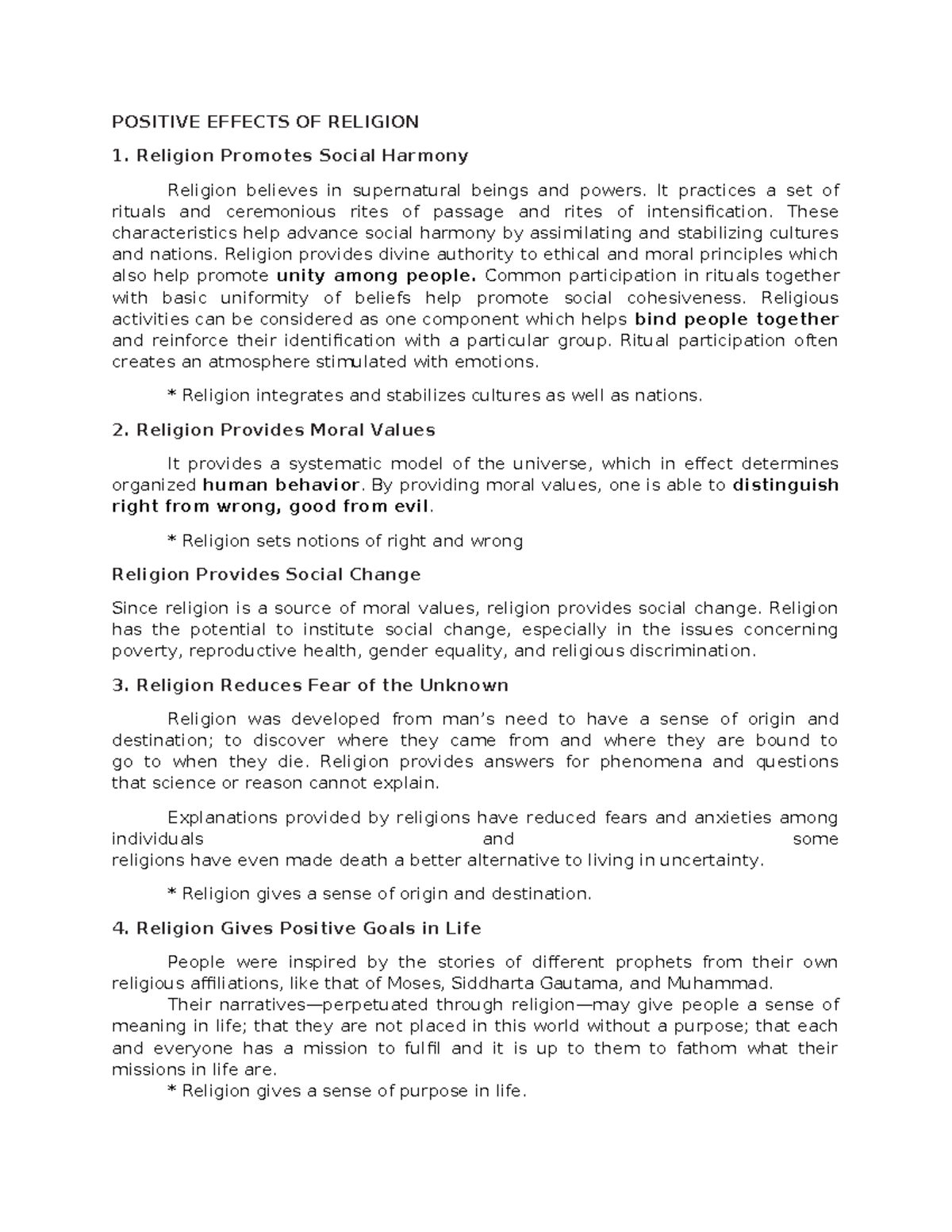 Effects of Religion: Positive and Negative Aspects (Course Code: REL101 ...