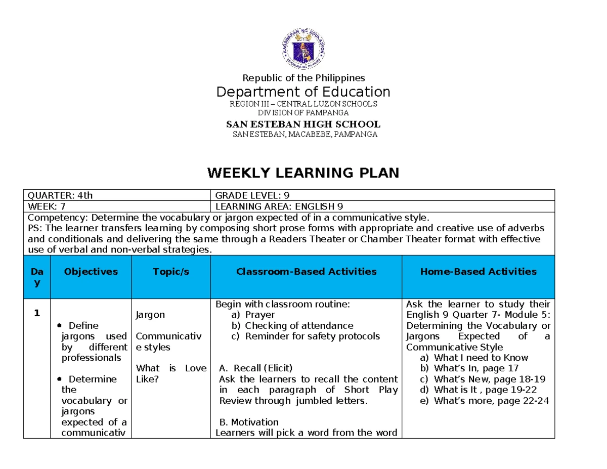 Detailed Lesson Plan: Coordinating Conjunctions (Eng 9) - Studocu