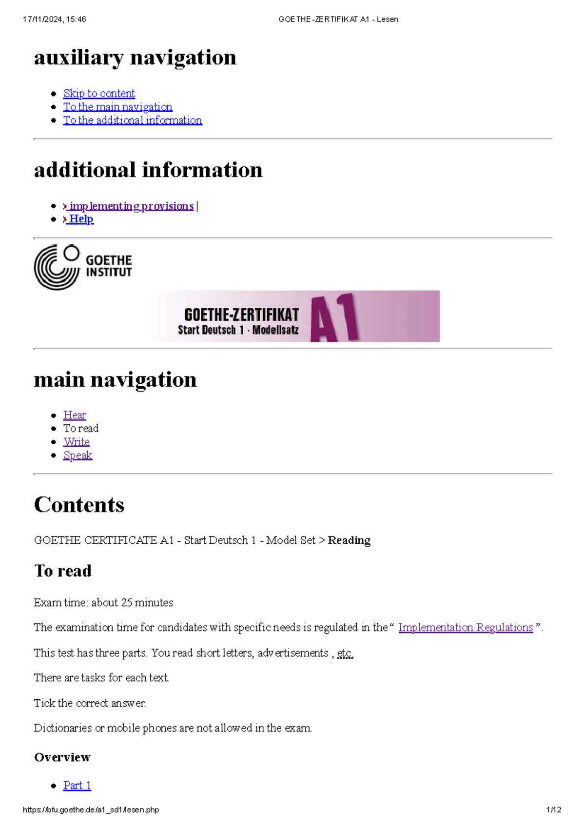 Goethe Certificate A1 - Reading Exam Questions and Tasks - Studocu