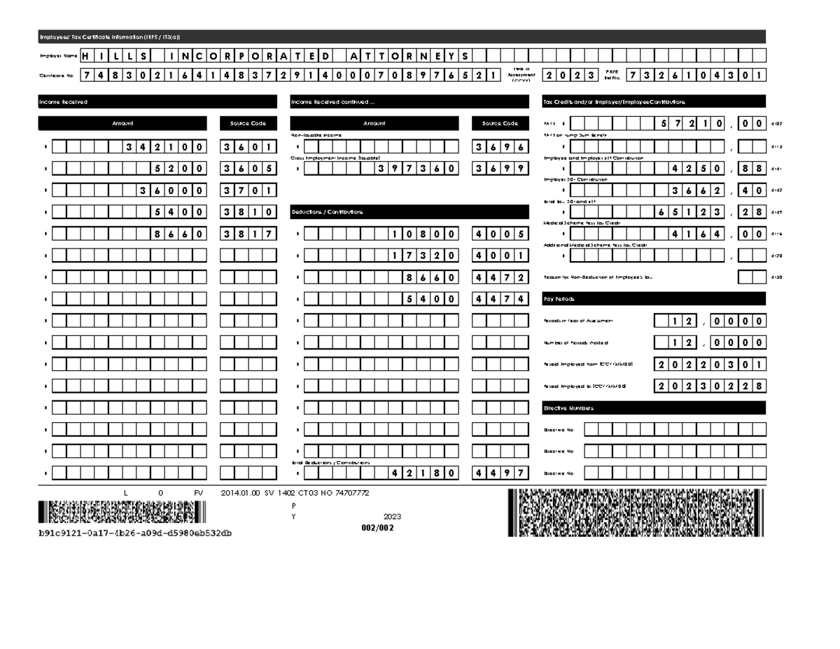 IRP5 - Daniella Labuschagne - Employees' Tax Certificate Information ...