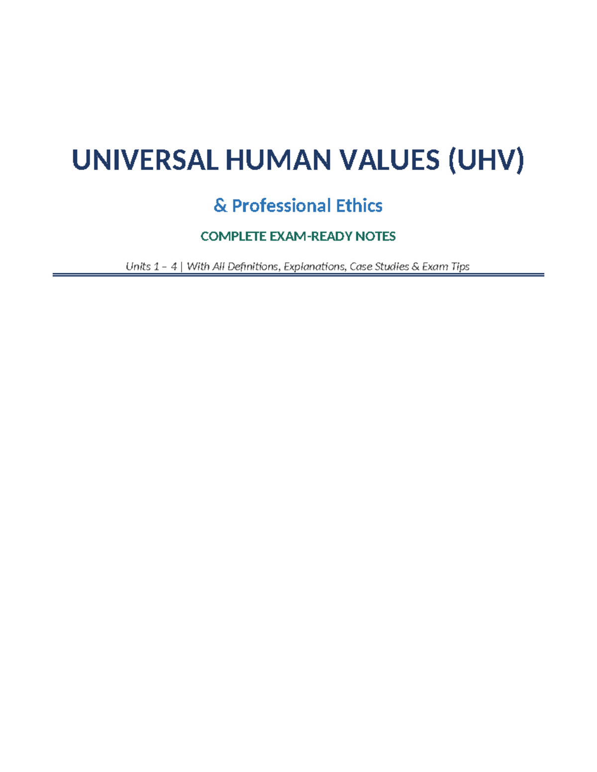UHV (Universal Human Values) Complete Notes: Units 1-4 with Definitions ...