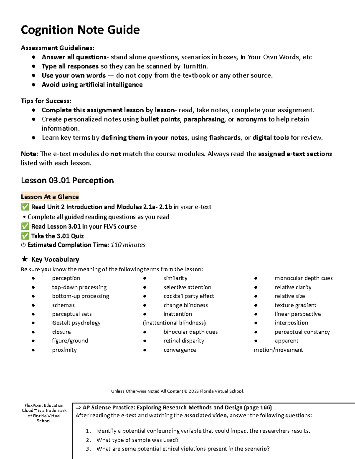 Copy of Module 3 cognition note guide - Cognition Note Guide Assessment ...