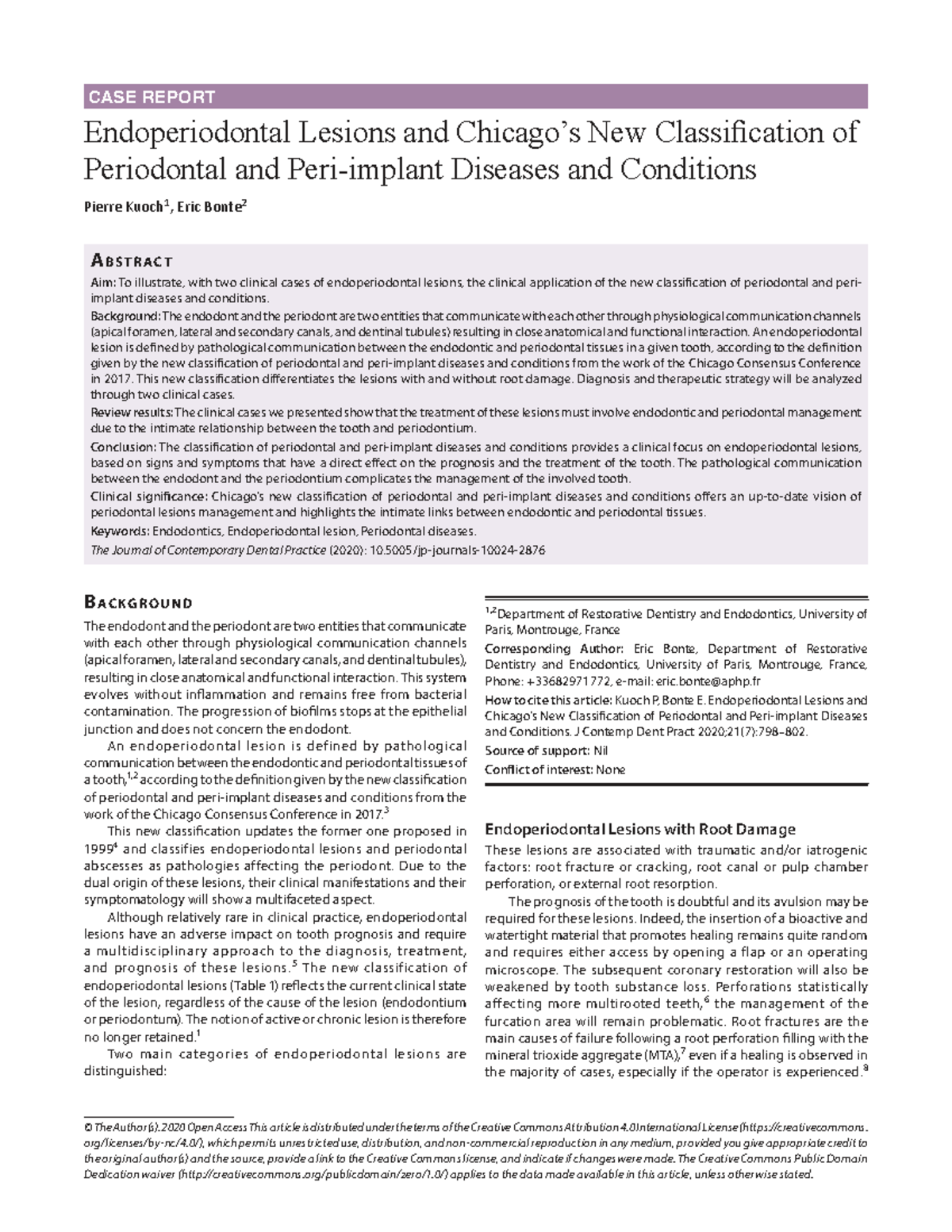 Endoperiodontal Lesions and Chicago's New Classification of Periodontal ...