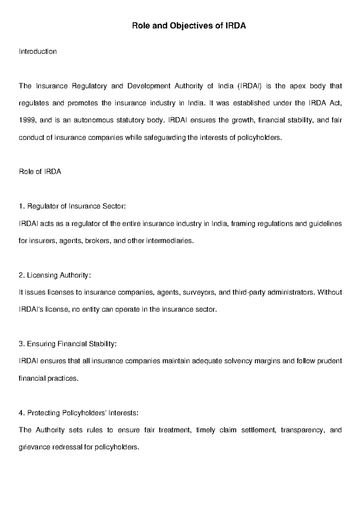 IRDAI Role & Objectives: Regulating India's Insurance Sector - Studocu