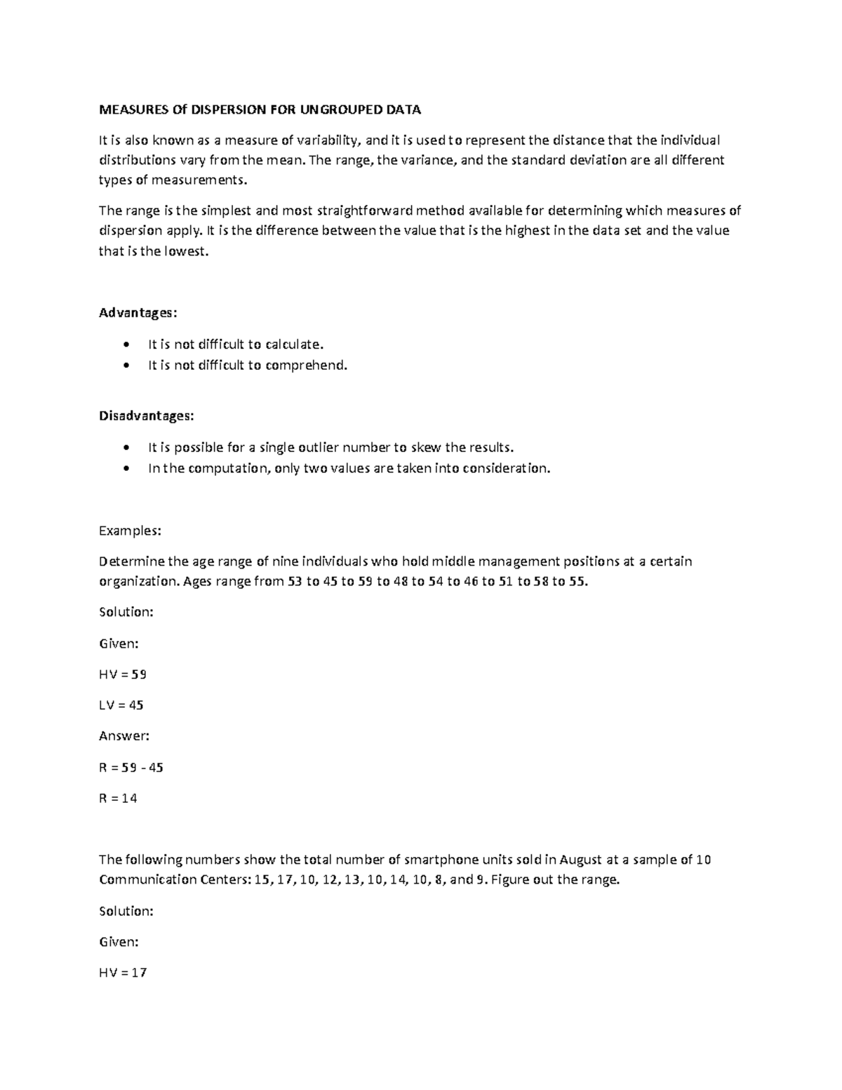 Measures of Dispersion for Ungrouped Data: Variance & Standard ...