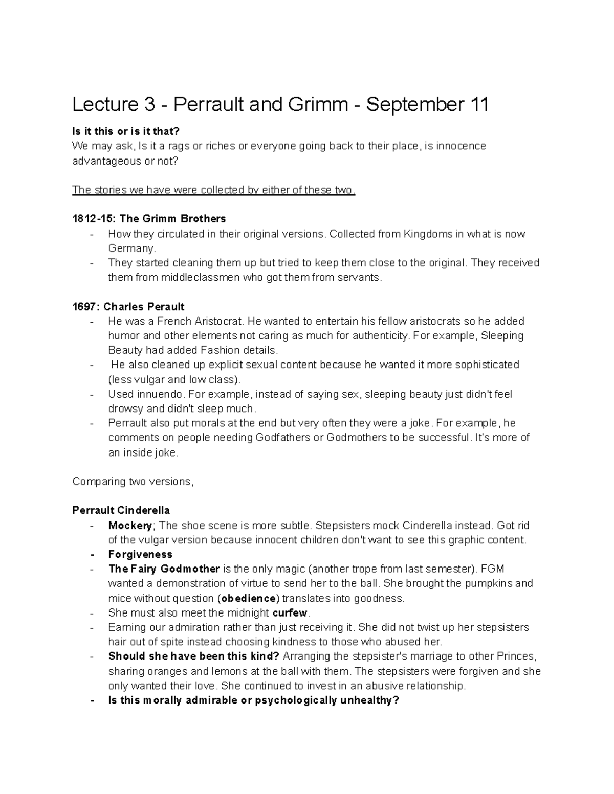English 2033e Lecture 3: Perrault vs. Grimm - Morality in Fairy Tales ...