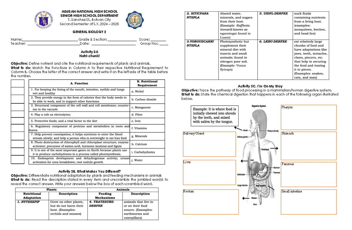 General Biology Activity 3ABC V2 - AGUSAN NATIONAL HIGH SCHOOL SENIOR ...