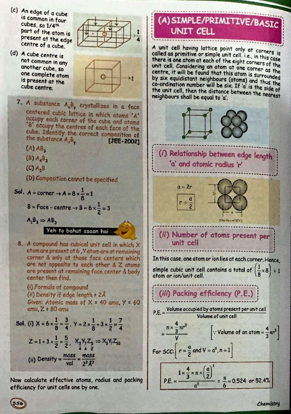Chemistry 358: Unit Cell Structures and Packing Efficiency Notes - Studocu