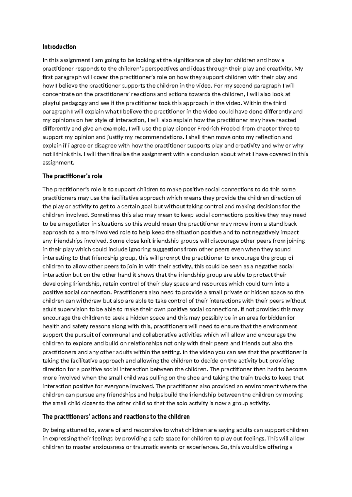 TMA 03 - The Role of Practitioners in Supporting Children's Play - Studocu