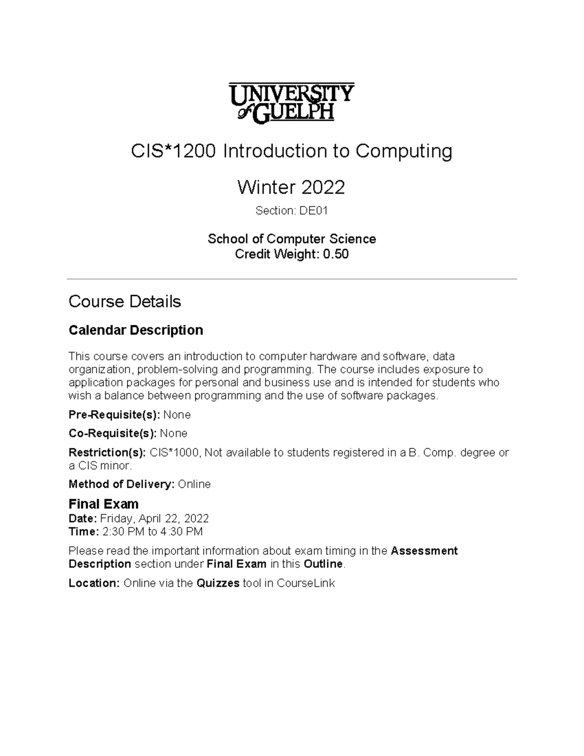 CIS 1200 Course Outline CIS 1200 Course Outline CIS 1200 Course Outline ...