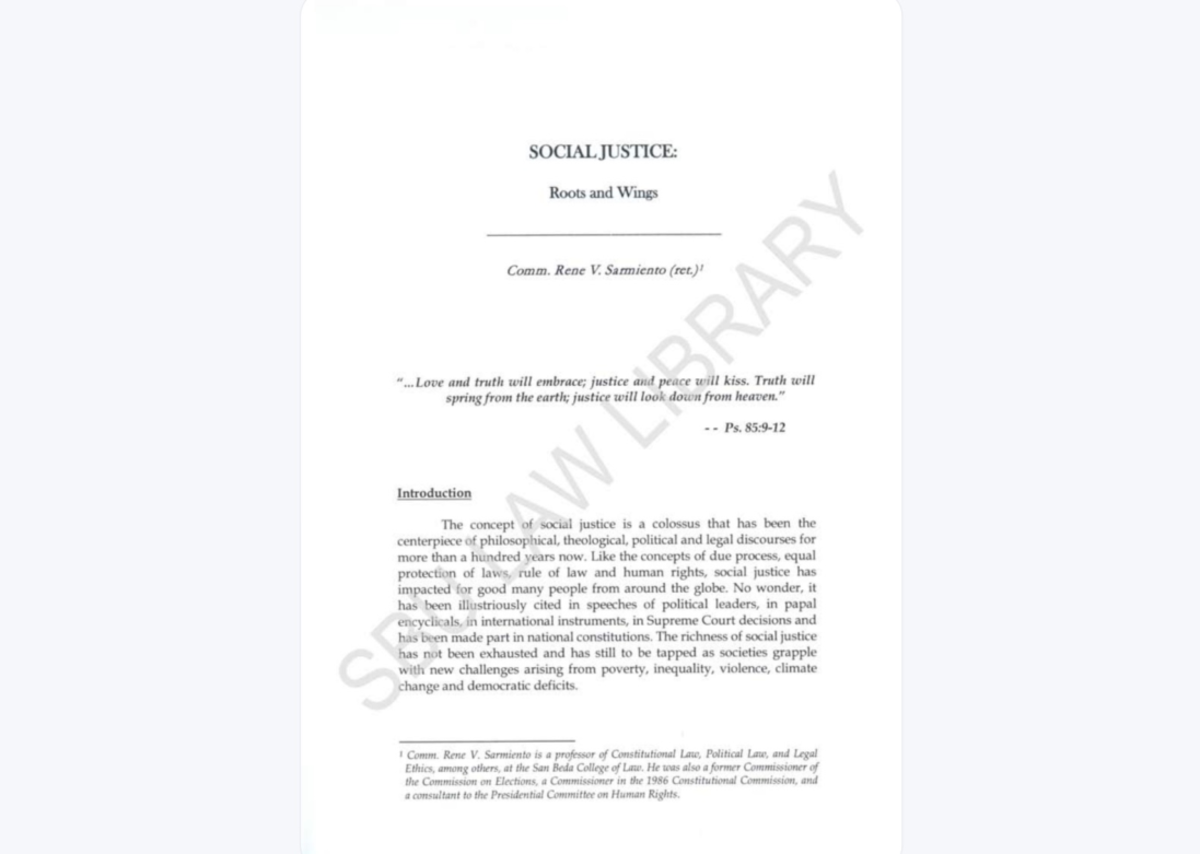 SBU 144: Social Justice Insights by Comm. Rene V. Sarmiento - Studocu