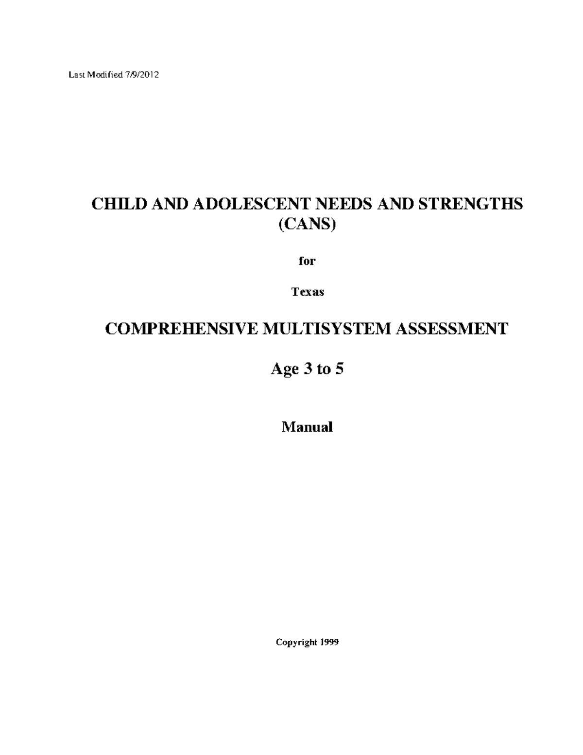 CANS Comprehensive Assessment Manual for Texas: Ages 3-5 - Studocu
