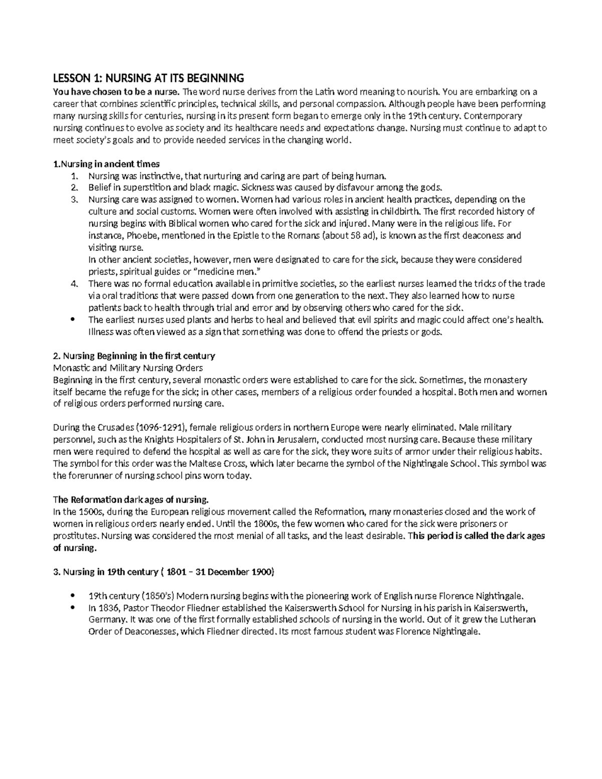 NURSING 101: The Evolution of Nursing Through the Ages - Studocu