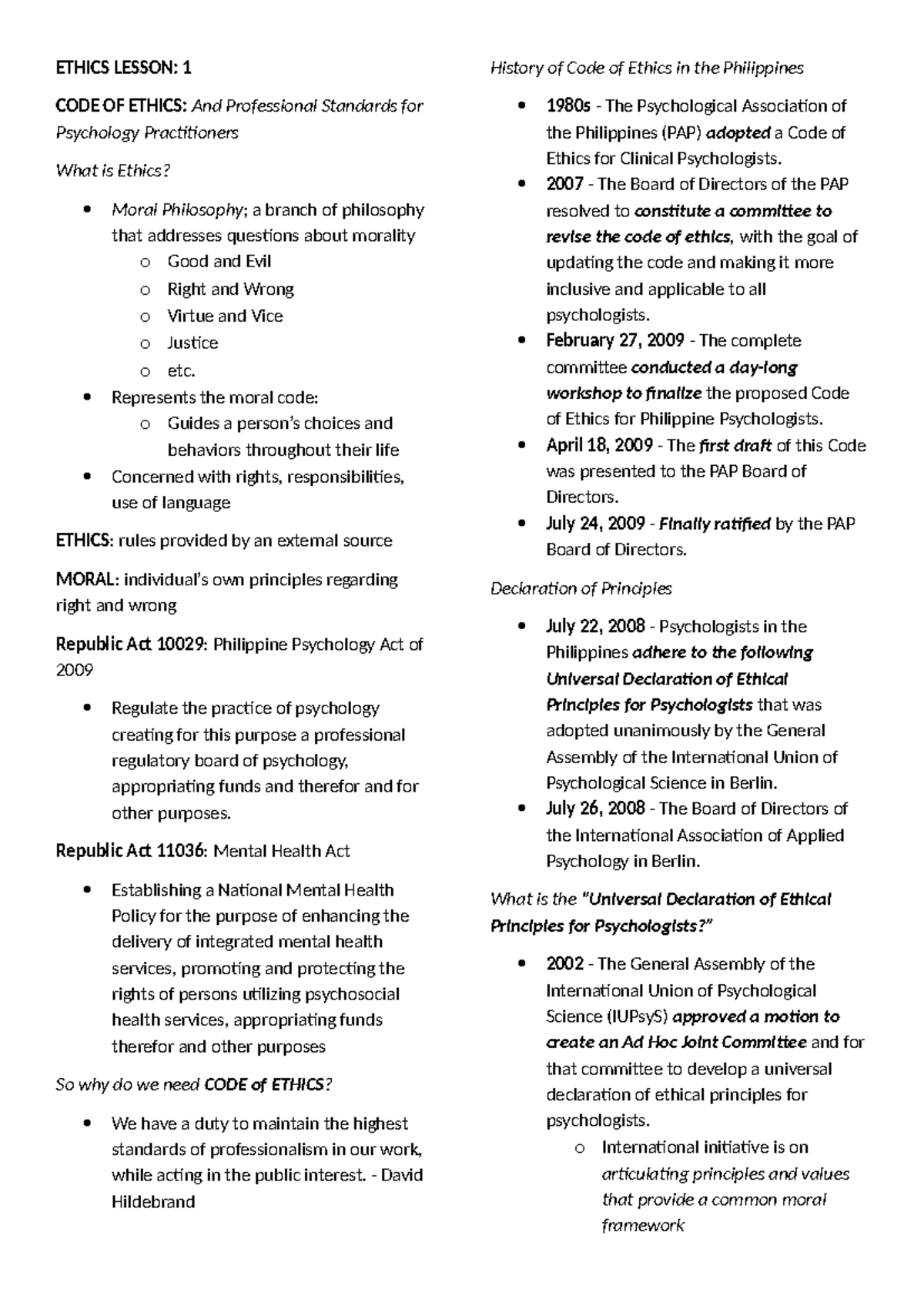 ETHICS LESSON: 1 & 2 - Code of Ethics for Psychology Practitioners ...