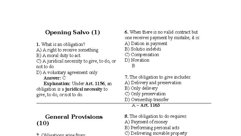 Oblicon Notes: Understanding Obligations and Their Effects - Studocu