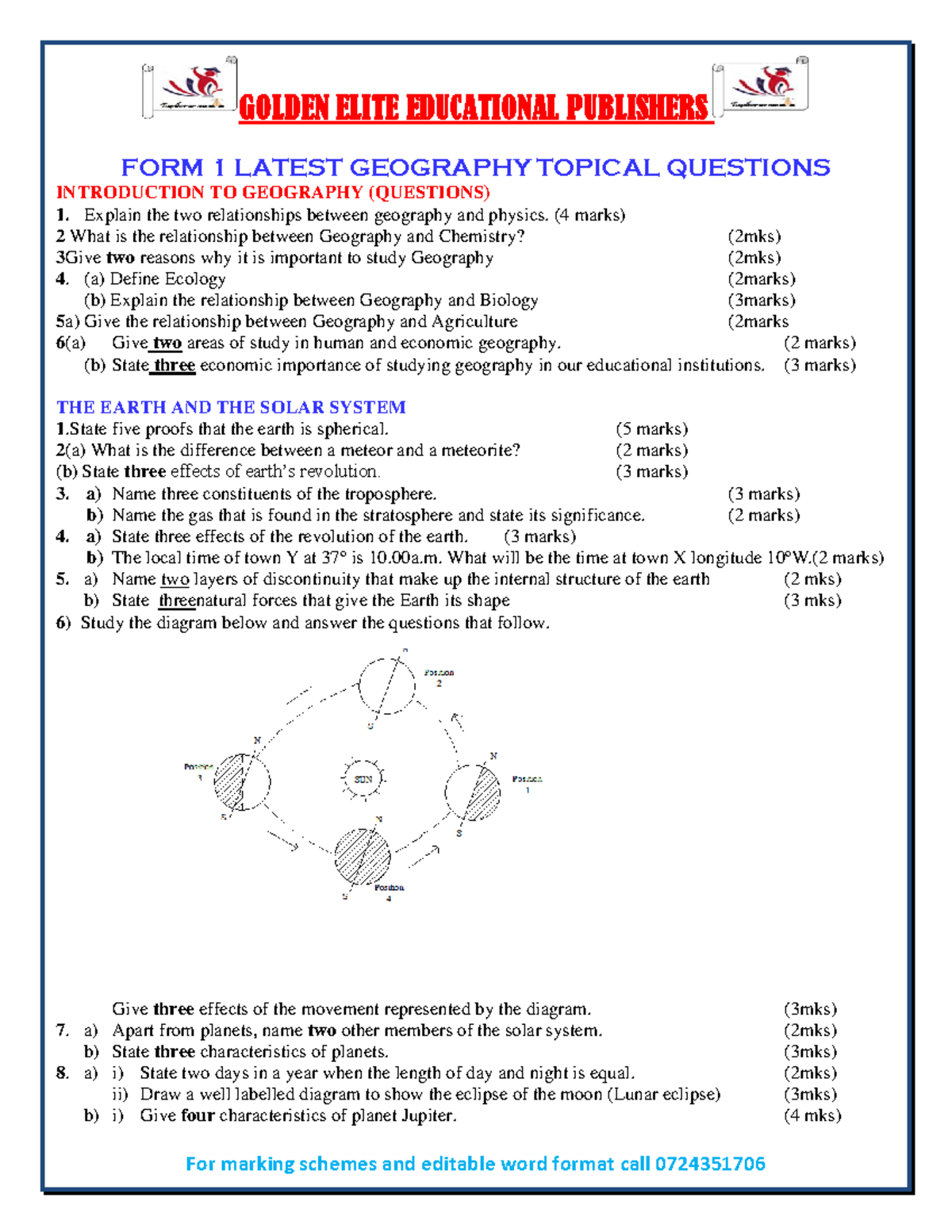 F1-4 GEO Topical Questions on Geography and Earth Processes - Studocu