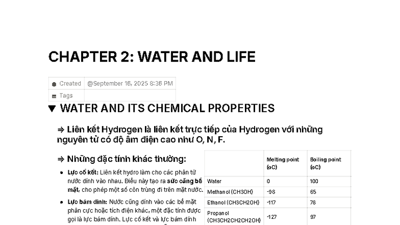 CHAPTER 2: WATER AND LIFE - Chemical Properties and Biological Roles ...