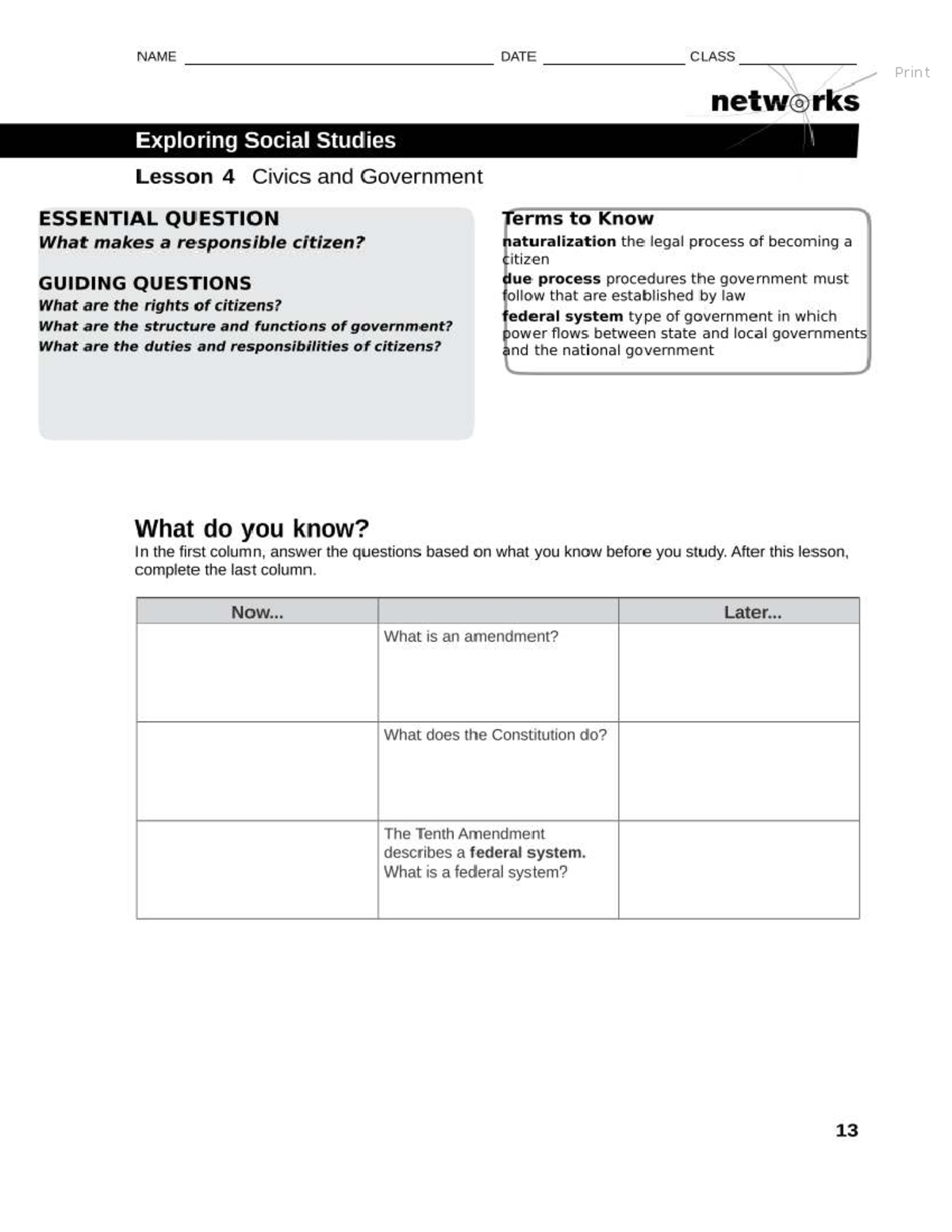 "What do you know" WS. (Print pg. 1 only) Schoology - NAME DATE CLASS ...