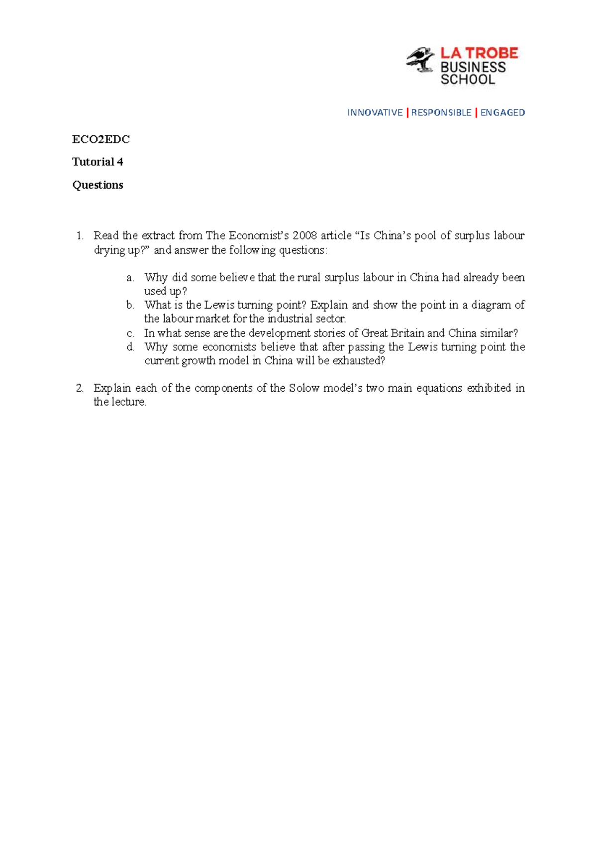 Tutorial 4 Questions - INNOVATIVE | RESPONSIBLE | ENGAGED ECO2EDC ...