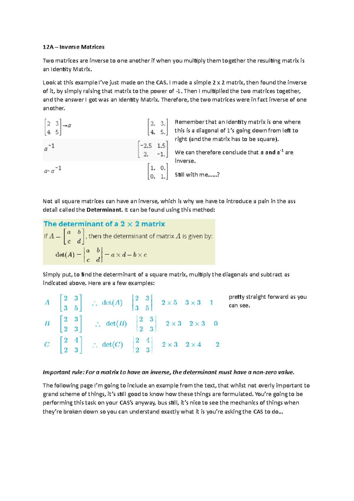 12A Inverse Matrices: Key Concepts & Determinants Explained - Studocu