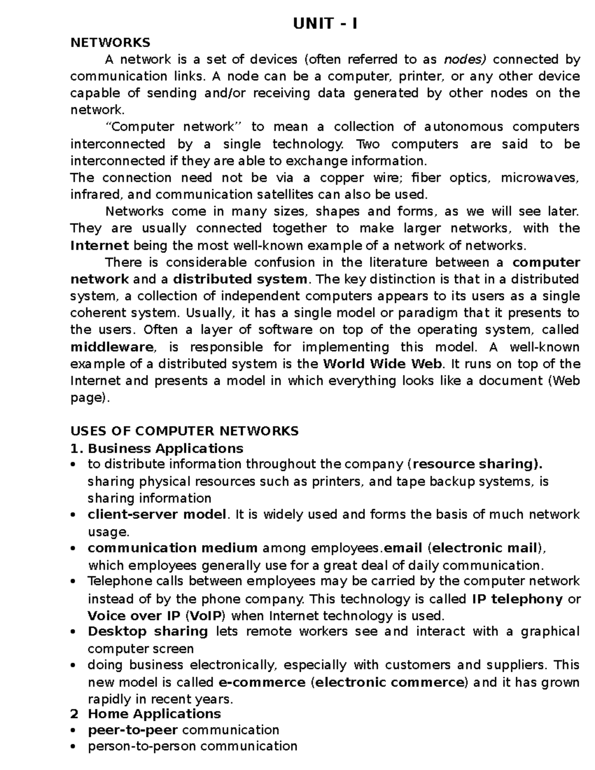 Unit 1 CN - Computer Networks Overview and Applications - Studocu
