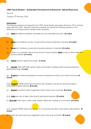 CXC CSEC Social Studies OI243OIO 2016 June Paper 01 Exam Guide - Studocu
