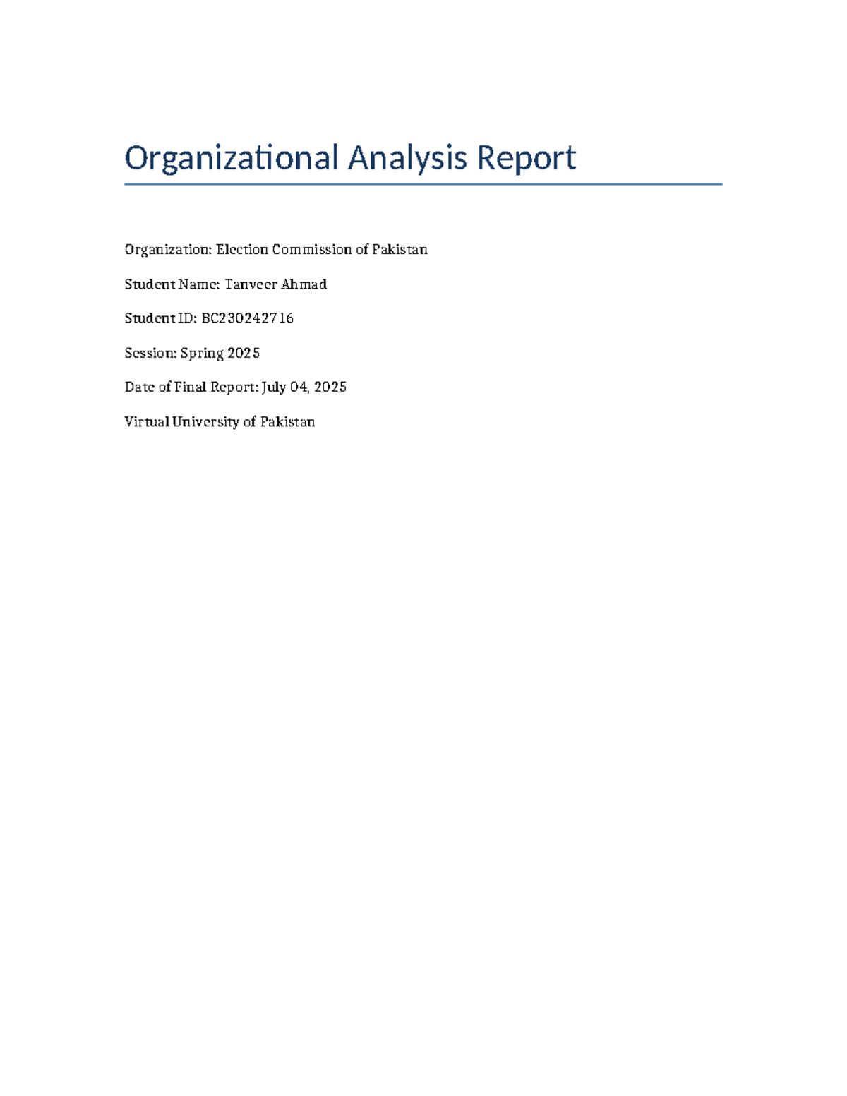 ECP IT Analysis Report: Organizational Insights & Recommendations - Studocu