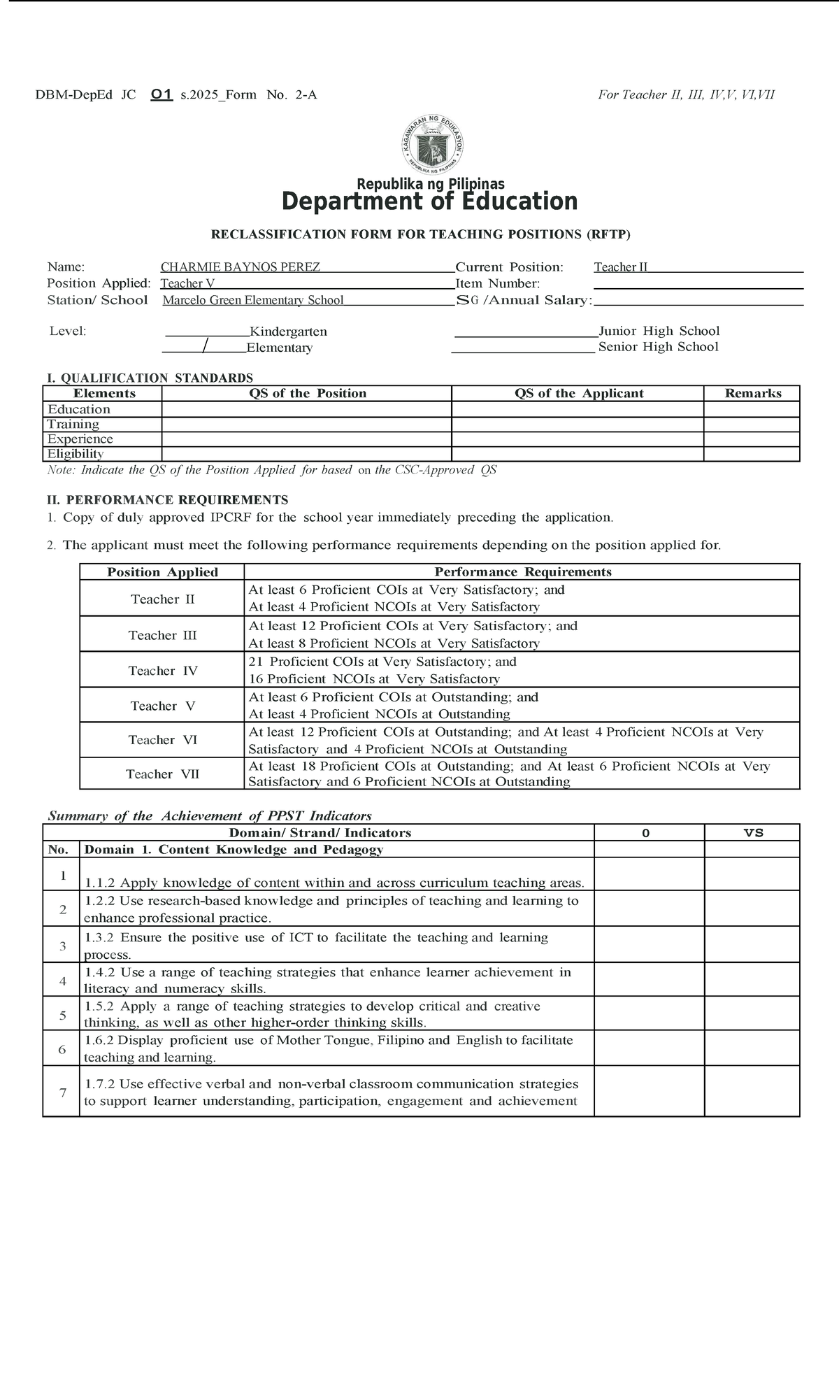 Reclassification Form for Teacher Positions (JC O1 s.2025) - Studocu