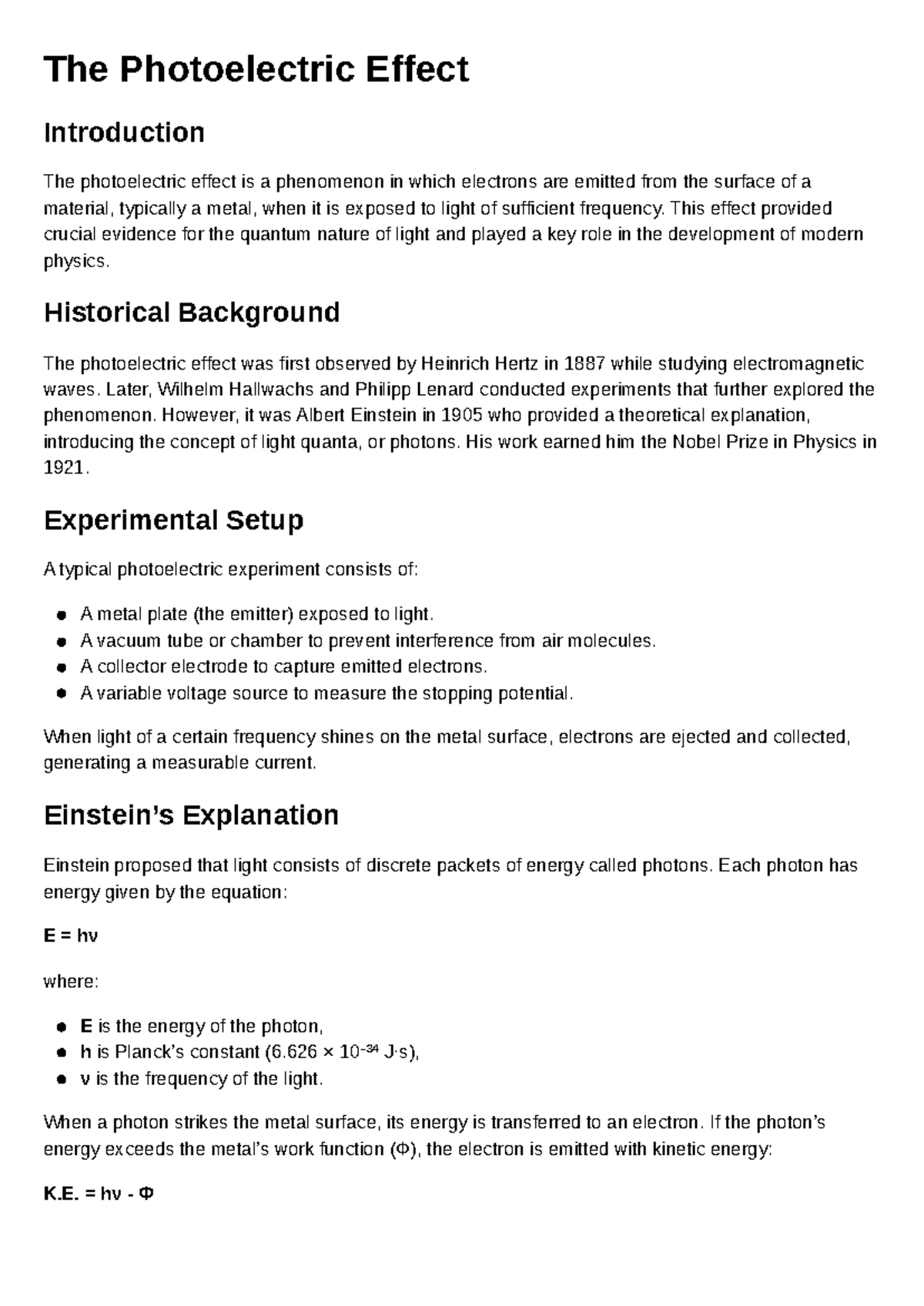 Photoelectric Effect Overview - PHYS 2026 Final Exam Notes - Studocu