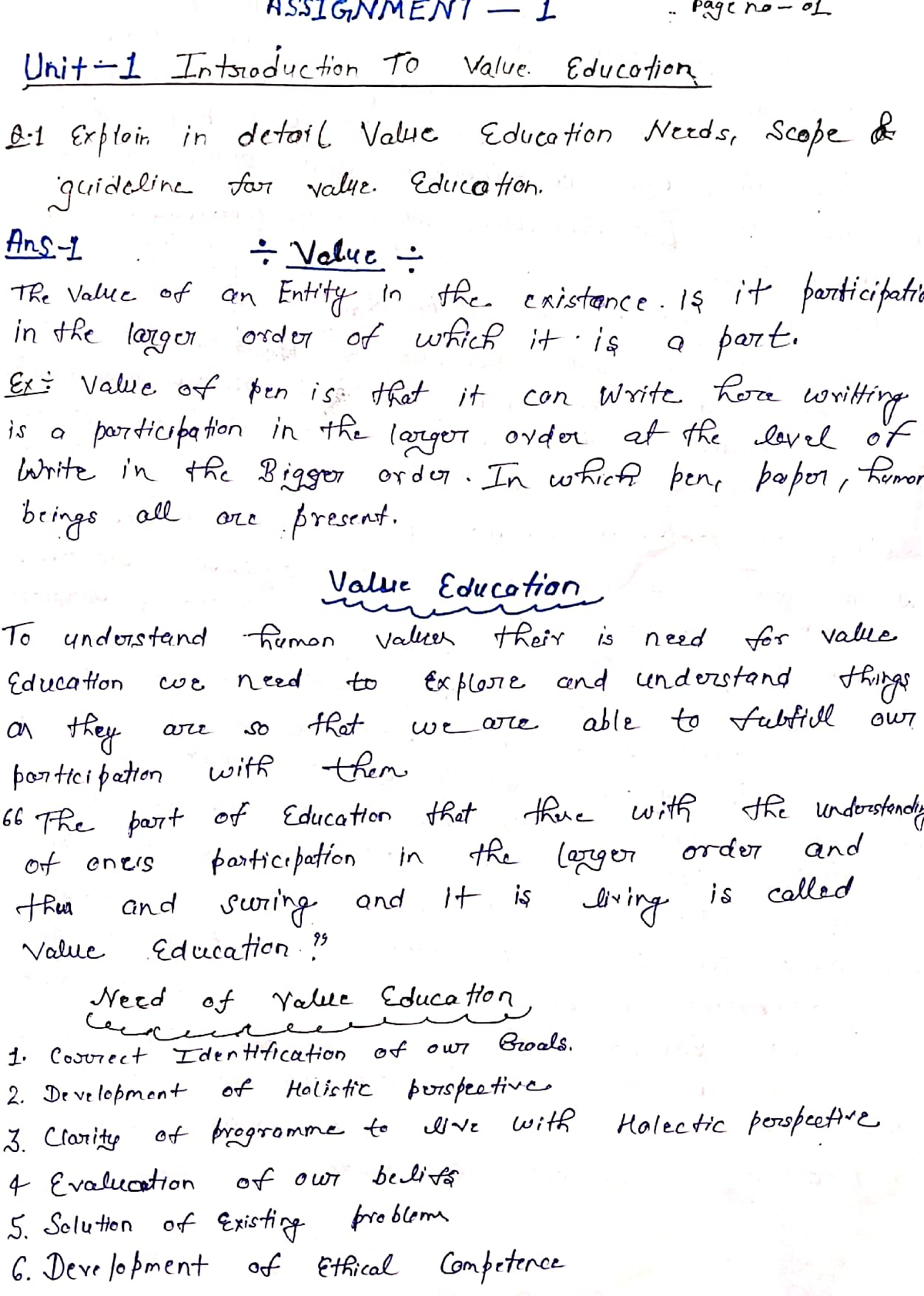 HVE Assignment 1 - Understanding the Need and Scope of Value Education ...