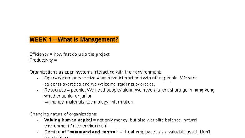 Management Notes: Week 1 - Understanding Management Concepts and ...