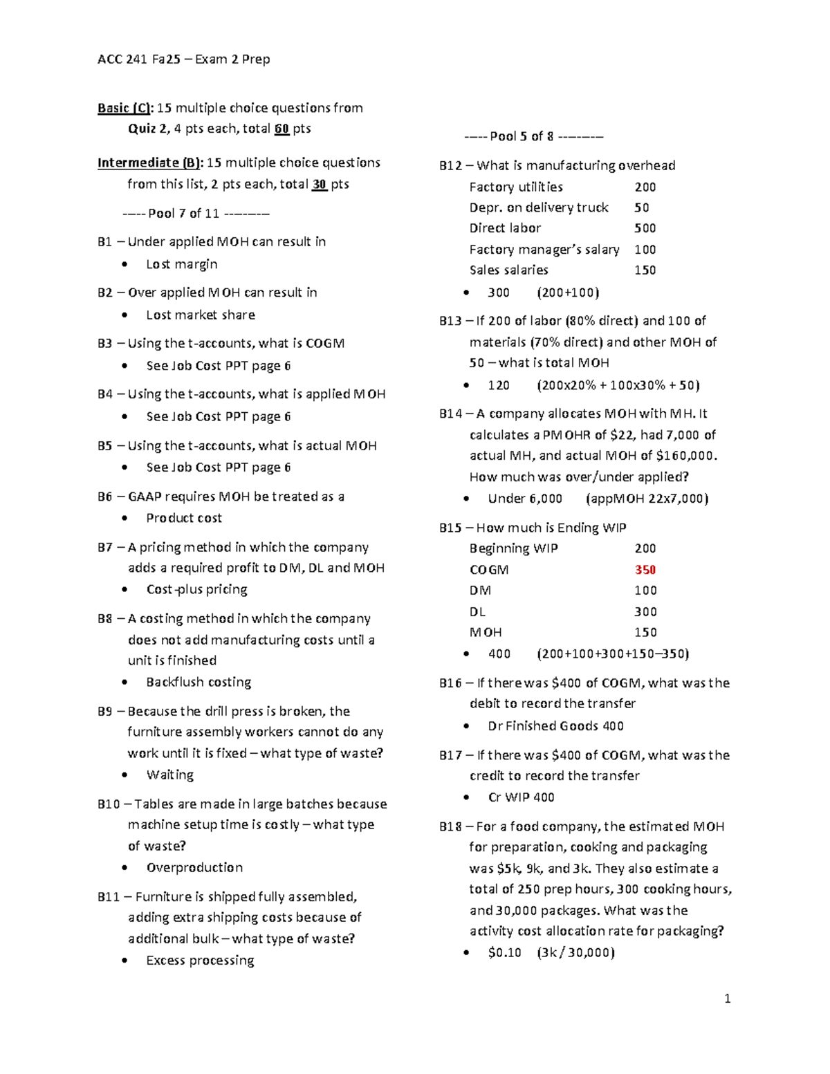 ACC 241 Fa25 – Exam 2 Prep Guide with Multiple Choice Questions - Studocu