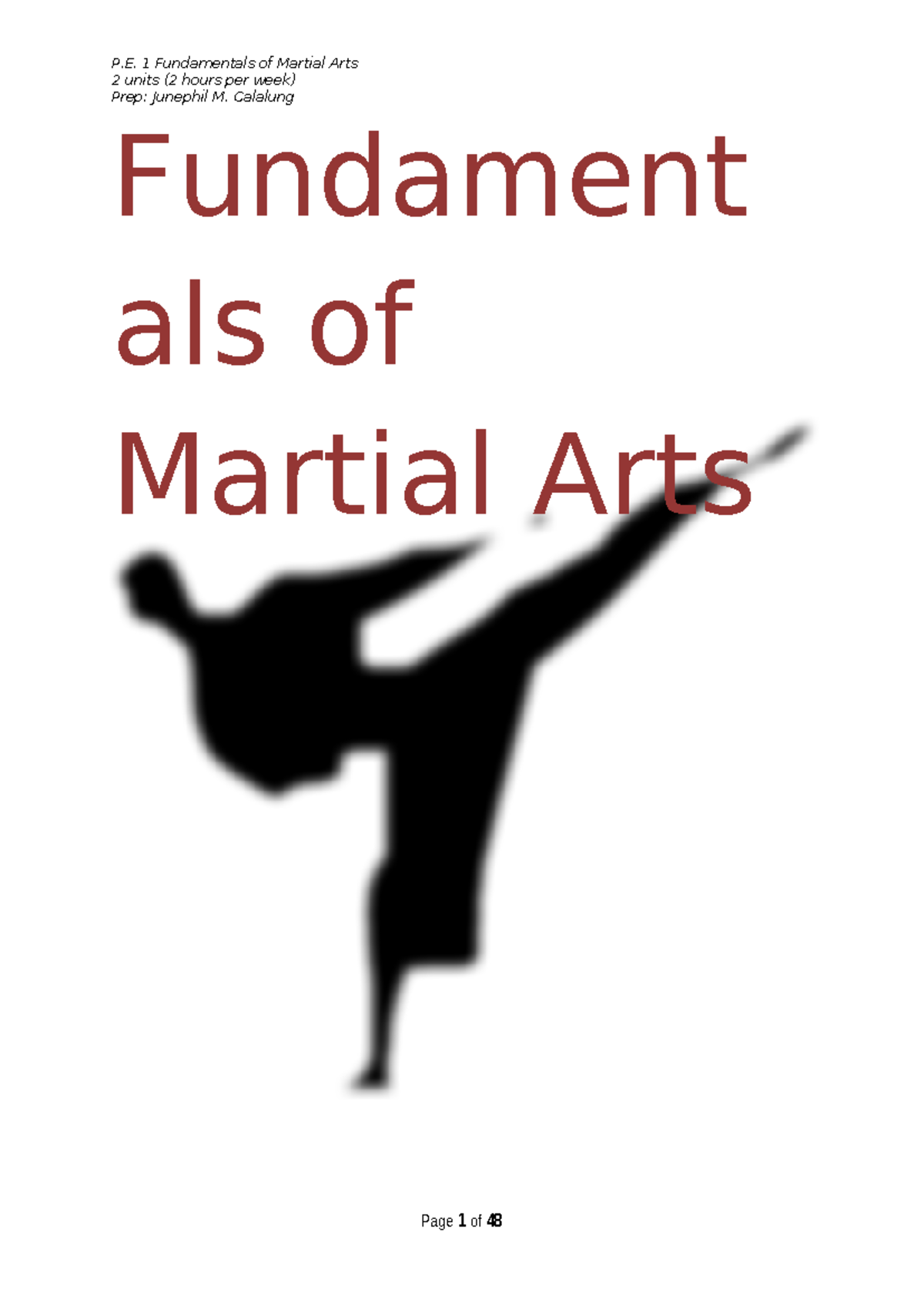 **Crim PE 1 - Fundamentals of Martial Arts Course Overview** - Studocu