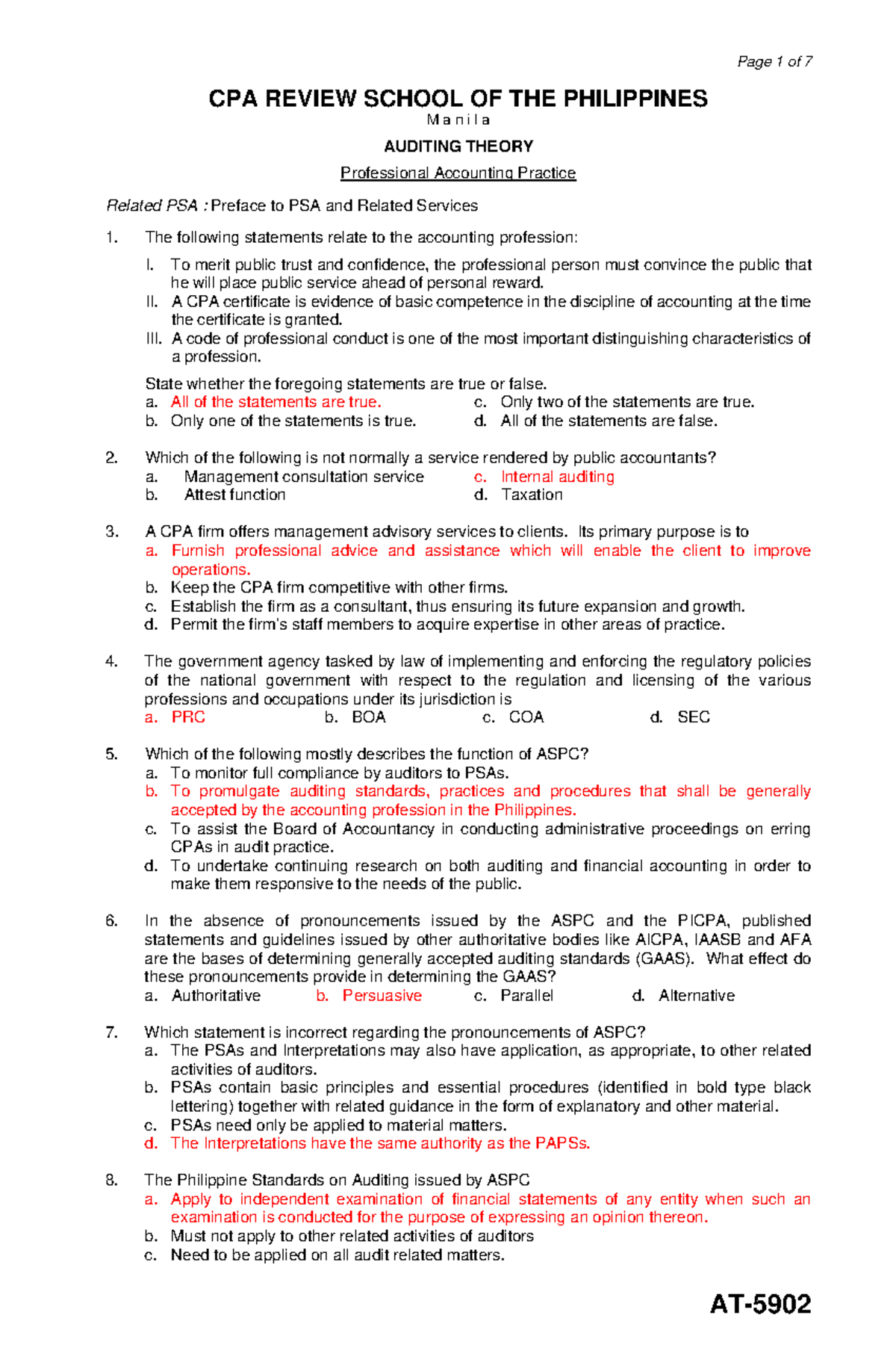 Professional Accounting Practice Notes: CPA Review AT-5902 - Studocu